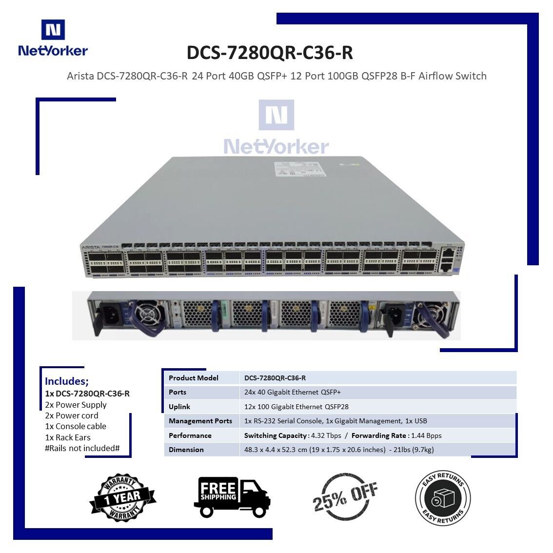 Arista DCS-7280QR-C36-R Switch - Refurbished – Netyorker